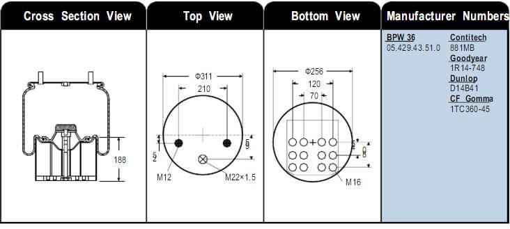 Wholesale Air Spring Assembly Trailer Truck BPW Axle 05.429.43.51.0 BPW ...